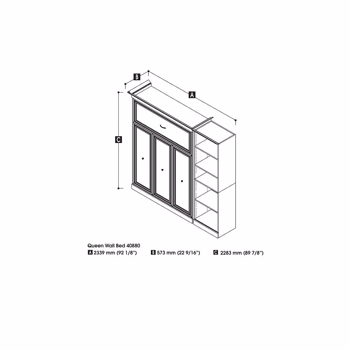 Bestar Versatile Queen Murphy Bed with Closet Organizer (92W) in White, Sleeping Arrangement and Wardrobe for Multipurpose Room