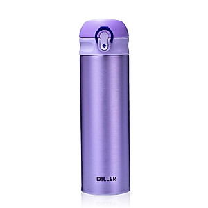 DILLER Insulated Coffee Travel Mug - 17oz Vacuum Insulated Water Bottle, Thermal Vacuum Drink Flask Keeps 24 Hours Cold & 12 Hours Hot (Purple, 17 oz)