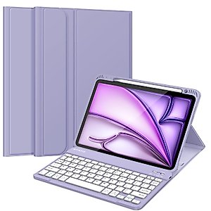 Fintie Keyboard Case for iPad Air 11-inch M2 (2024), iPad Air 5th Generation (2022) / iPad Air 4th Gen 10.9" - Soft TPU Back Cover w/Magnetically Detachable Bluetooth Keyboard, Lilac Purple