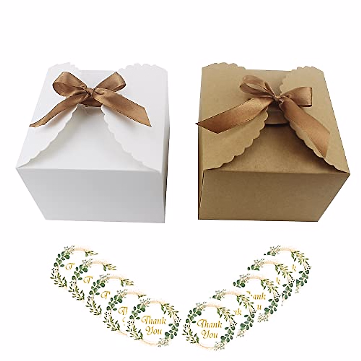 Yimi's Dream Small Gift Boxes, [10PCS] Recycled Paper Gift Box with Ribbons, 4.7" x 4.7" x 3.5" Inches Brown & White Small Boxes, Decorative Gift Boxes For Friends, Parents, Children, Birthday, Wedding, Party, Chocolate, Candy