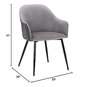 Armen Living Pixie Fabric Dining Room Chair with Black Metal Legs, 18" Seat Height, Grey