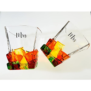 Mrs And Mrs Lesbian Gifts Rainbow Handmade Fused Glass Cubic Icicle Wine Glasses