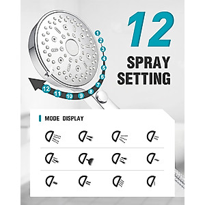 Shower Head-12 Functions High Pressure Handheld Showerhead with 96" Extra Long Hose for Pets Dog Bath, SR RUN RISE Detachable Water Saver Hand Shower Wand with Switch Button (Polished Chrome)