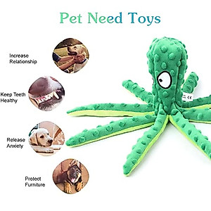 NBiefuny Dog Squeaky Toys Octopus - Crinkle Plush Dog Toys for Puppy Teething, Durable Interactive Dog Chew Toys for Small to Medium Dogs Training and Reduce Boredom, 3 Pack (Green+Octopus)