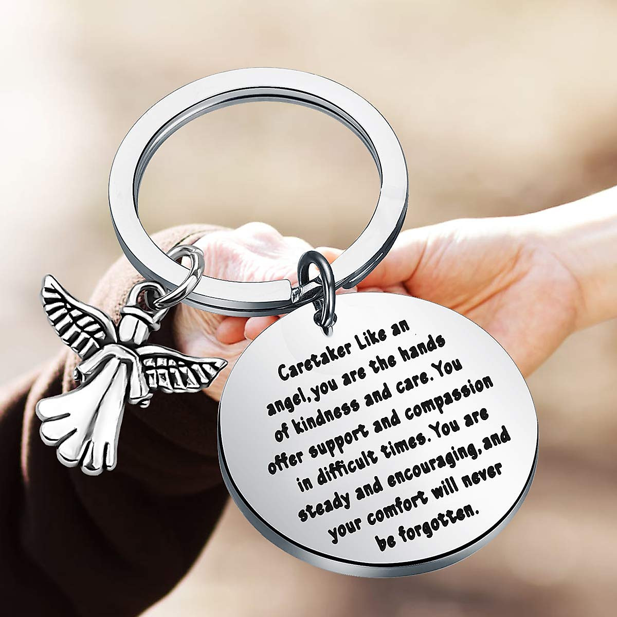 LQRI Caretakers Gift Caregivers Gift Caretaker Like An Angel You Are The Hands of Kindness and Care Keychain Babysitter Nanny Daycare Nurse Caretakers Thank You Gift (sliver)