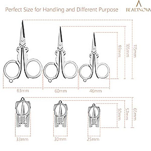 BEADNOVA Folding Scissors with Keychain Stainless Steel Travel Portable Scissors for Craft, Camping, Outdoors (3pcs, Assorted)