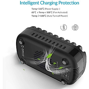 ORICO 120W 10 Port Charging Station for Multiple Devices 10 Ports Smart USB Charging Docking Organizer with Cooling Fan Compatible for iPhone, iPads, Samsung, Android Phone and Tablets