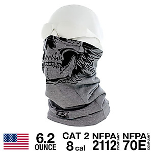 BENCHMARK FR Flame Resistant Face Mask Neck Gaiter - CAT2 (Skully, Gray)