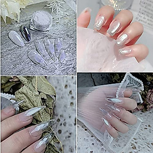 White Pearl Chrome Nail Powder, Mirror Effect Pearlescent White Nail Art Jewelry Glitter Powder Metallic Pigment for Nails, Magic Nail Powder Fine & Shiny Holographic Ice Aurora Dust Nail Powder