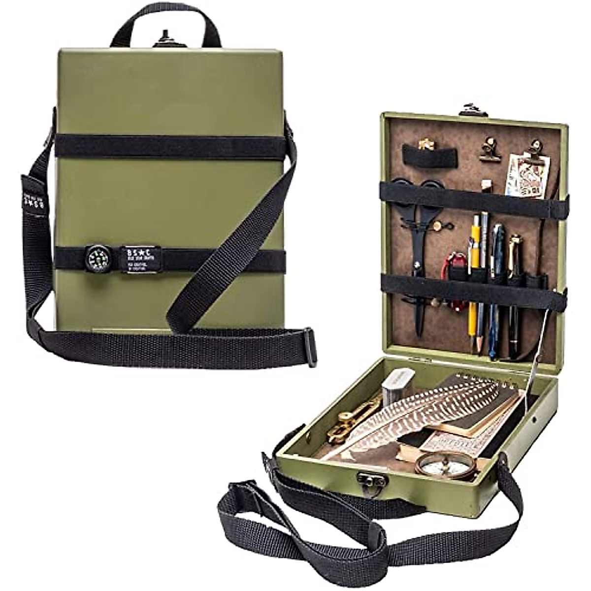 Writers Messenger Wood Box, Artist Tool and Brush Storage Box, Multifunctional Walnut Wooden Bag, Portable Wooden Handmade Craft Crossbody Postman Bag, Wood Craft Boxes for Writers or Painter (A)