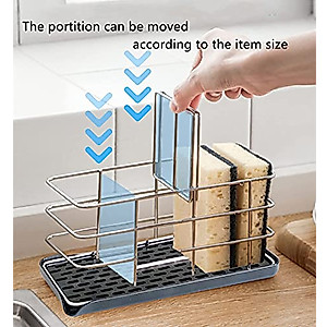 GUOJOZO Stainless Steel Sponge Holder for Sink Kitchen Sink Organizer,Sink Tray Drainer Rack for Countertop Or Wall-Stick with Dish Drainer Keep Dry (Black)
