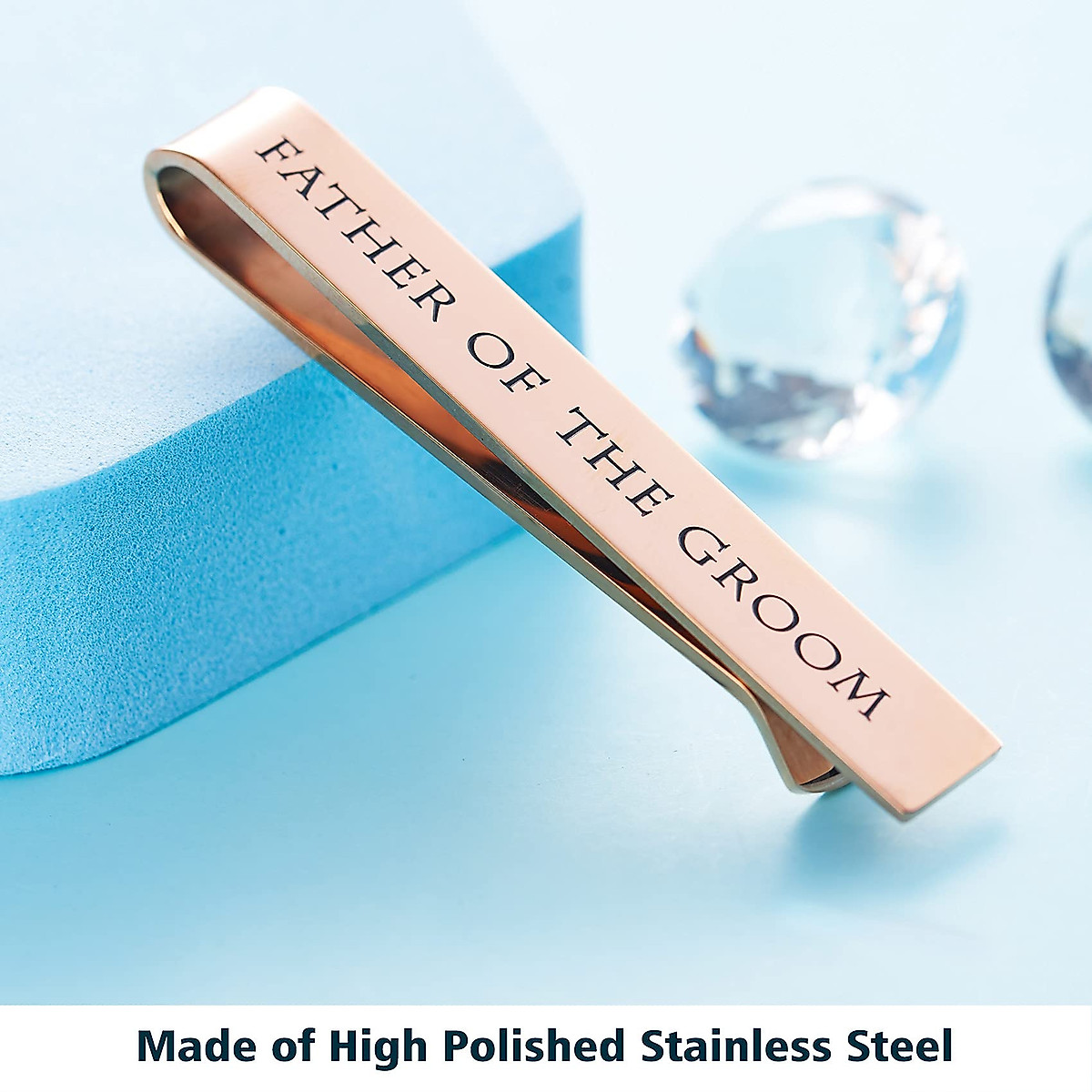 LParkin Stainless Steel Tie Clip Wedding Set - Father of The Groom Tie Clip - Father of The Bride Tie Bar (Father of The Groom-Rose Gold)