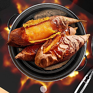 Black Enamel Roaster Pan, Roasting Pan With Lid Round Enamel Roaster Pot Nonstick Turkey Roasting Pan with Grill for Family Barbucue Steak