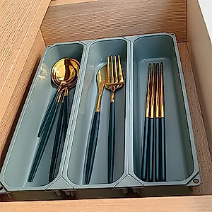 TUNGTAR custom silverware drawer tray BPA Free expandable drawer organizer for utensils holder, cutlery tray, DIY organizer for silverware, flatware, knives (Gray, 10.25 * 7.65INCH 3IN1)