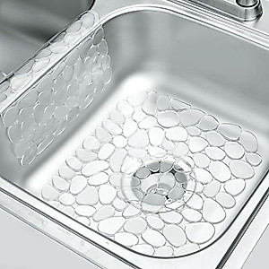 iDesign Pebblz Vinyl Sink Saddle, Glassware Protector for Kitchen, Bathroom Pots, Pans, Dishes, 11.5" x 10" - Clear