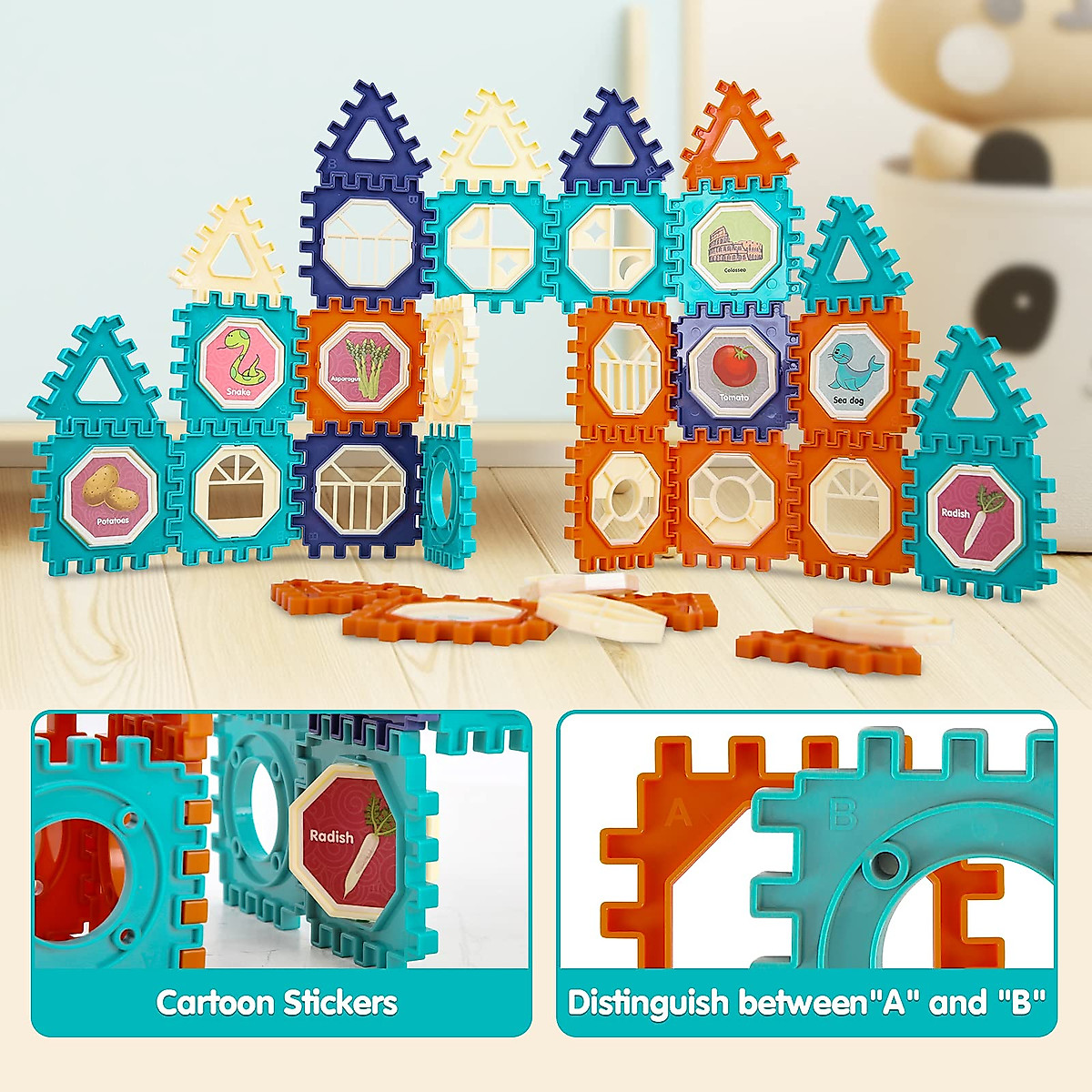 Moonsteps STEM Building Blocks Set for Kid, 156pcs Snap Tiles Building Toys for Kids Ages 4-8, Early Educational Building Kit for Girls & Boys, Christmas Birthday Gift for Toddler/Boy/Girl