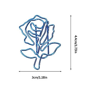 10Pcs Metal Paper Clips, Blue Roses Shaped Paperclip, Metal Paper Clamps Flower Paper Clip for Bookmark Notebook Agenda Book