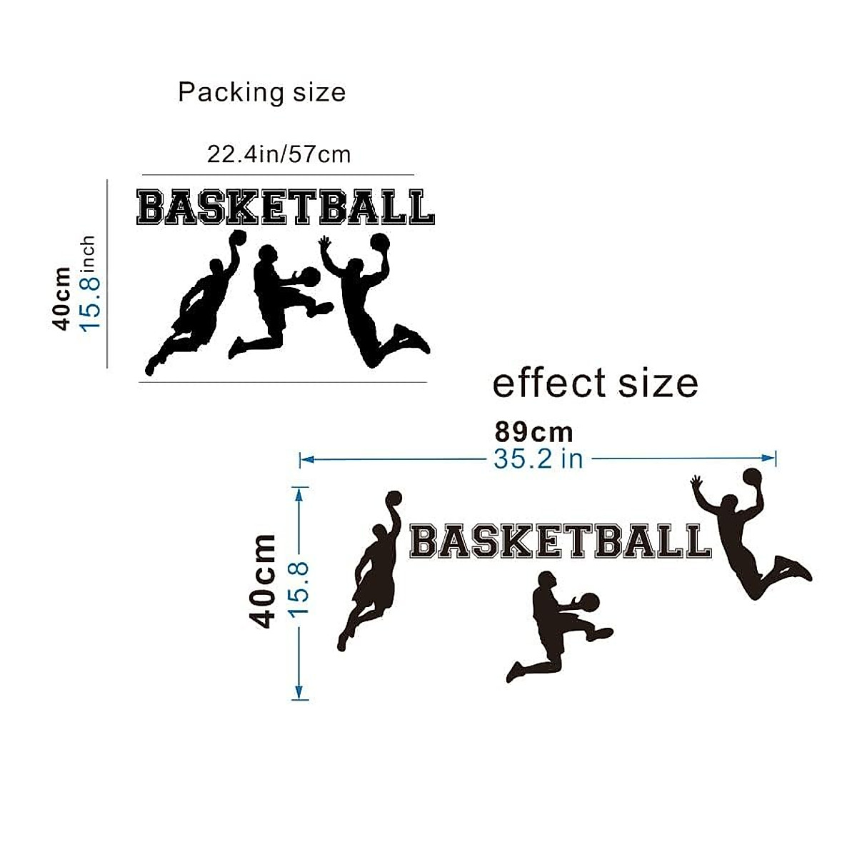 Art Teens Boys Room Basketball Decor Sticker Sports Basketball Player Vinyl Wall Decal Removable Kids Room Wall Murals YO-29 (Black, 17x36 inch)