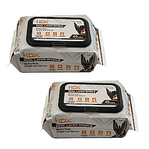 HDX Black Dual Layer 6ml Heavy Duty Disposable Nitrile Gloves 2 - 40 Packs - 80 Gloves Total Large