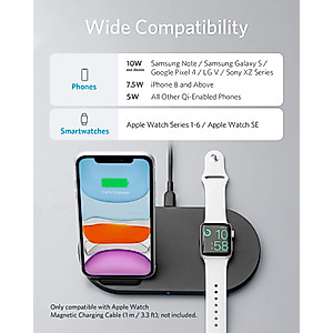 Anker Wireless Charging Station, PowerWave Sense 2-in-1 Stand with Watch Charging Holder for Apple Watch SE/6/5/4/3/2/1, iPhone SE 2020, 11, 11 Pro (Watch Charging Cable & AC Adapter Not Included)