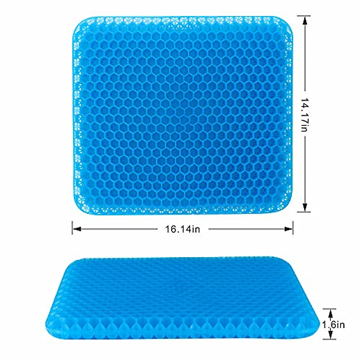 Yunqing Gel Seat Cushion, Double Thick Egg Gel Seat Cushion with Non-Slip Cover, Breathable Honeycomb Gel Cushion for Pressure Relief Back Pain, for Home Office Chair Cars Wheelchair (16x14x1.6inch)