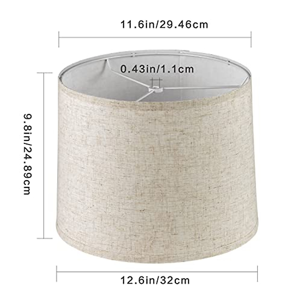Natural Linen Lamp Shades Set of 2, 11.6 x 12.6 x 9.8 Inch Fabric Drum Lampshades Hand Crafted Medium Lampshade Covers Required Assembly for Table Lamp, Bedside Lamp, Floor Lamp, Spider Fitter, Flaxen