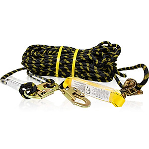 KwikSafety - Charlotte, NC - TSUNAMI [Premium BRAIDED ROPE] Vertical Lifeline ANSI OSHA Rope Grab Snap Hook Shock Absorber Fall Protection Line Kit Restraint System Roofing Safety Equipment / 50 FT.