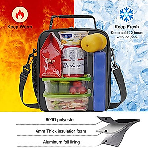 EurCross Insulated Rectangle Lunch Box with Carrying Strap, Portable Flat Mens Lunchbox for Work, 32% Larger than other Slim Small Lunch Bag, Reusable Mini Cooler Bag for Women Adult, Black