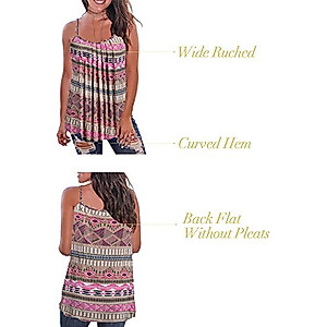 Kaei&Shi Spaghetti Strap Print Long Vest,Flowy Tank Top for Women,Pleated Dressy Loose Cami,Swing Camisole Zigzag Pink Medium