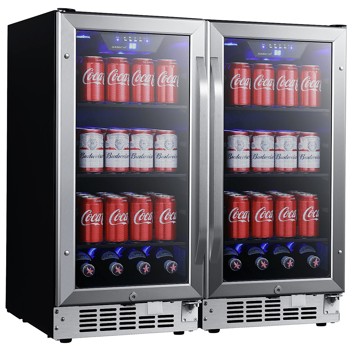 EdgeStar CBR902SGDUAL 30 Inch Wide 160 Can Built-In Side by Side Beverage Cooler with Blue LED Lighting