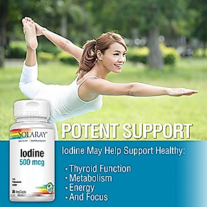 Solaray Iodine 500 mcg | May Help Support Healthy Thyroid Function, Metabolism, Focus and Energy | Non-GMO, Vegan | 30 VegCaps