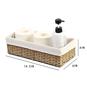 HOSROOME Bathroom Wicker Baskets for Organizing Toilet Paper Basket Storage Basket for Toilet Tank Top Decorative Basket for Closet, Bedroom, Bathroom, Entryway, Office(Set of 2,Beige)