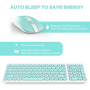 SOOOO Wireless Keyboard and Mouse Combo, Ultra Thin Quiet Portable Wireless Keyboard and 2.4GHz Wireless Mouse with Nano USB Receiver for Windows Laptop PC Notebook (White(Blue Keys))