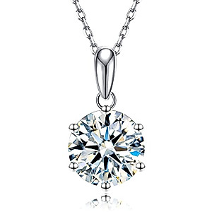 SecreTalk Heart Moissanite Pendant Necklace 2CT 18K White Gold Plated Silver D Color Ideal Cut Diamond Necklace for Women with Certificate of Authenticity (Classic 6P)