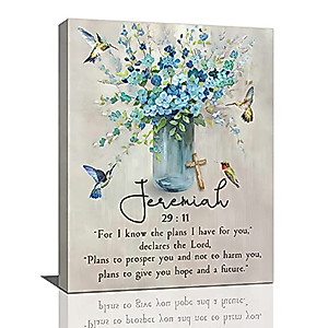 Christian Jeremiah Wall Art Bible Verses Scripture Canvas Prints Painting Rustic Religious Floral Pictures Framed Christian Gifts Inspirational Farmhouse Artwork Home Decor for Church Bathroom Dining Living Room 12"x16"