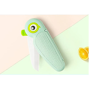 VSL VANSLENSON 2 in 1 Small Folding Knife Super Cute Bird Knife with Peeler 2.5” Blade Mini Pocket Size EDC Knife Green Pink (One Set)