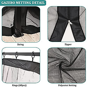 DURCOVER 10x10ft Universal Replacement Mosquito Netting, Universal Gazebo Netting with Zippers for Outdoor Garden Patio Gazebo 4-Panel Screen Sidewalls, Black (Mosquito Net Only)