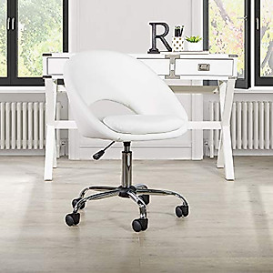OSP Home Furnishings Milo Office Chair,Adjustable Height, Engineered Wood, Faux Leather, Chrome, Fabric, White