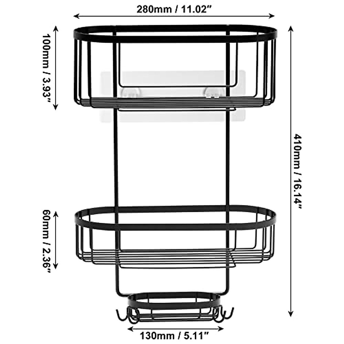 HOMERACK 3-in-1 Shower Caddy Adhesive, Bathroom Shower Organizer Suction No Drilling, Rustproof Showe Shelf Storage with Sopa Holder, Black