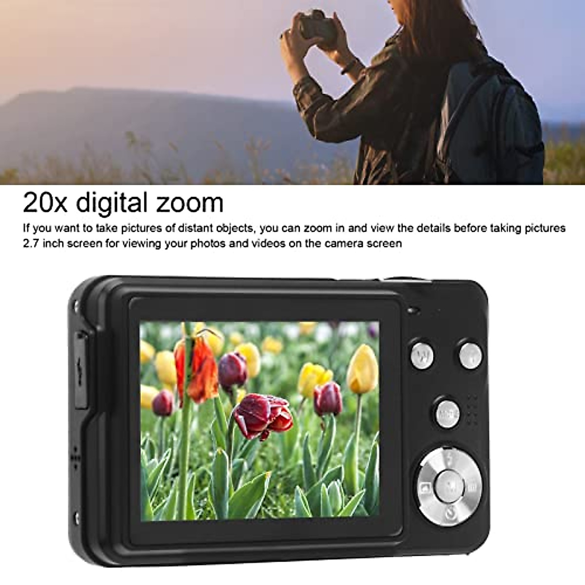 CDF6 2.7 Inch Compact Digital Camera,4K 56 Megapixel, 20x Zoom, Rechargeable Anti Shake HD Camera with Fill Light, Lightweight and Portable, Easy to Use