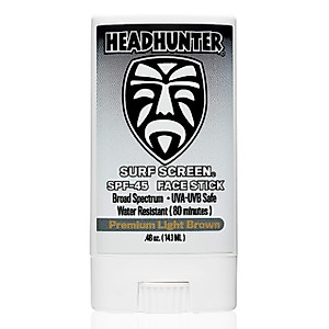 Headhunter Sunscreen Face Stick SPF 45, Waterproof Surf Sunblock for Waterman, Water-Resistant Facial Sunscreen for Ultra-Sport Protection and Solar Defense (80 min), Tinted Light Brown (1 pack)