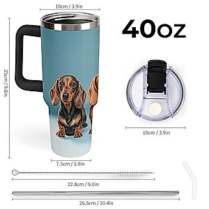 FZQVSGW Three Dachshunds 40 Oz Tumbler with Handle And Straw Stainless Steel Vacuum Insulated Tumblers Reusable Keep Drinks Cold Coffee Cup Holder Friendly Gifts for Women Men Car Gym Travel