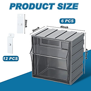 Huwena 6 Pack Slatwall Bins with Metal Utility Hooks Set Slat Wall Baskets Slatwall Tip Out Bin with Labels Wall Mount Slatwall Containers Hanging Storage Organizer for Garage Work Room Panel