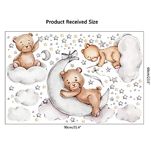 Bear Sleeping on The Moon and Stars Wall Stickers for Kids Room Decals Sweet Dream Moon Star Nursery Decor Baby Toddler Girls Shower Room Interior Decor Kid Playroom Wall Decals (23.6in x 35.4in)