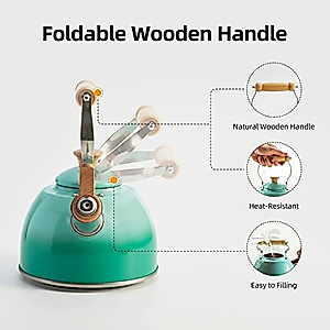 ROCKURWOK Whistling Tea Kettles, 1.6 QT/50 OZ, Small Tea Kettle, Universal Base for Induction, Gas, Electric, Halogen, Radiant, Wooden Handle for Cool Touch,Gradient Green