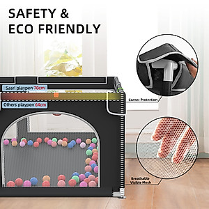 Baby Playpen, 79 x 63 Inches Extra Large Playpen with 50 PCS Ocean Balls, Indoor & Outdoor Kids Activity Center, Infant Safety Gates with Breathable Mesh,Sturdy Play Yard