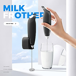 Laposso Magnetic Base Milk Frother Wand with Stand Battery Operated (not incl.) Handheld Electric Matcha Whisk Drink Mixer for Coffee, Latte, Hot Chocolate Gifts for Men Women Mom (Black)