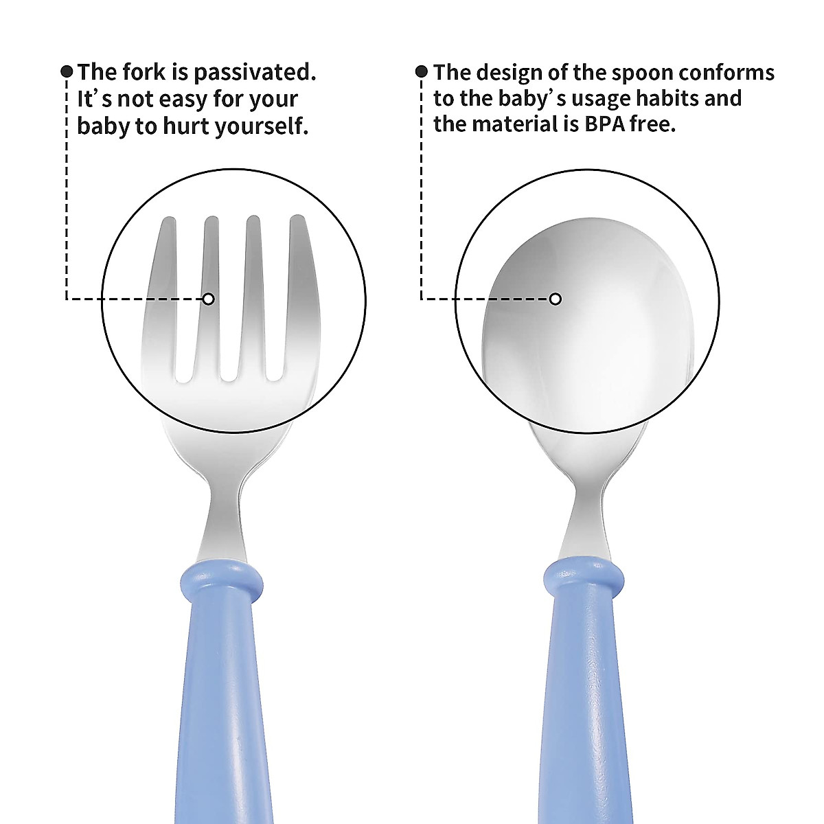 Kirecoo 4 Pieces Toddler Utensils Stainless Steel Baby Forks and Spoons Silverware Set Kids Silverware Children's Flatware Kids Cutlery Set with Travel Carrying Cases for Lunch Box (Blue＆Pink)