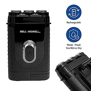 Bell+Howell Tacshaver 3D Rechargeable Rotary Shaver for Men with Pop-up Trimmer for Sideburns, Moustache and Beard, Waterproof, Portable, and Cordless Electric Razor As Seen On TV (Deluxe)