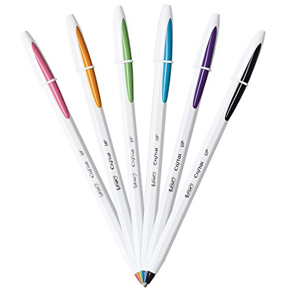 BIC Cristal Up Ballpoint Pen, Medium Point (1.2mm) Distributes Ink Evenly, Assorted Colors, 6-Count